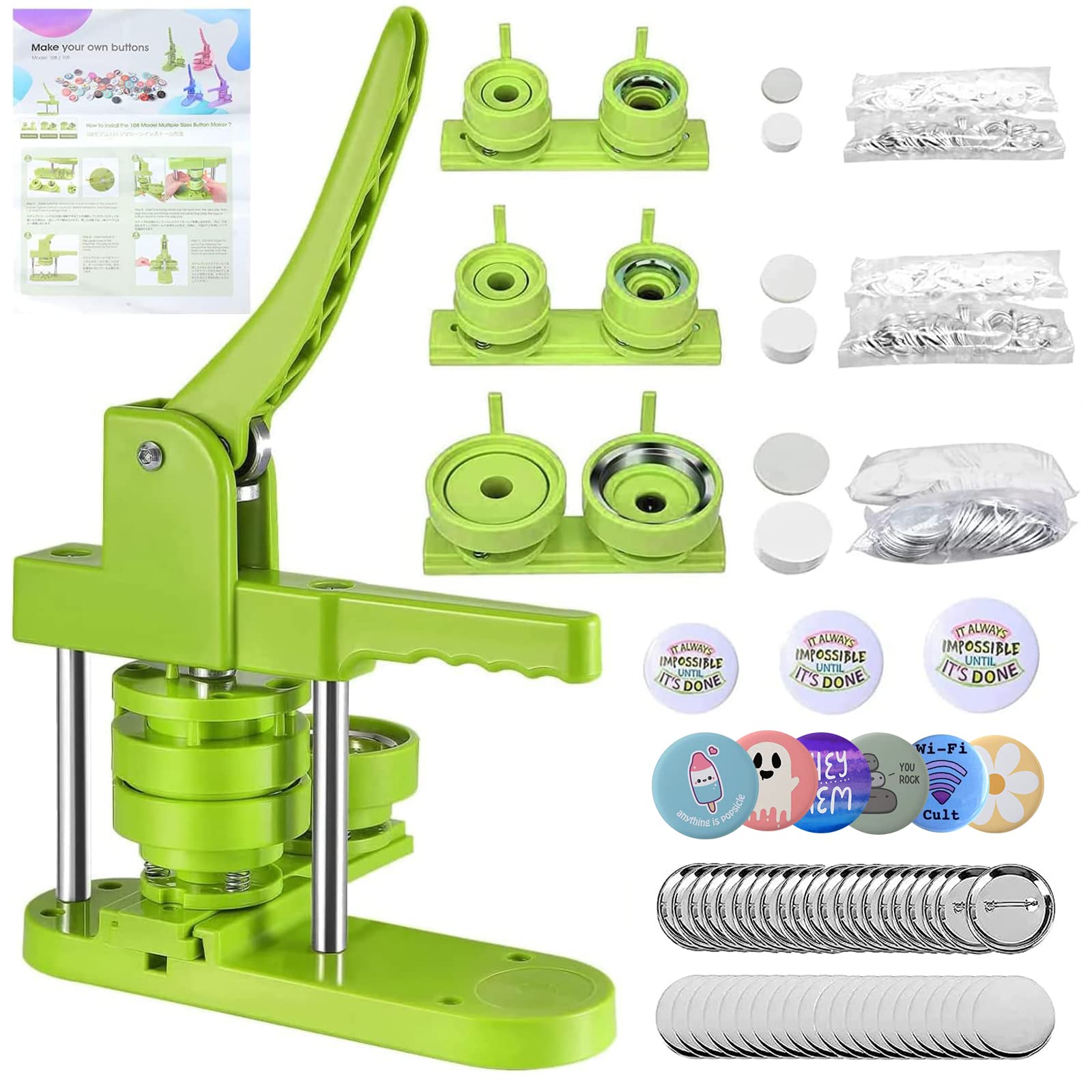 Button Maker Machine Multiple Sizes 400pcs, Pin Maker Button Press 1 inch Button Badge Making Supplies for DIY Personalized Metal Pinback Buttons