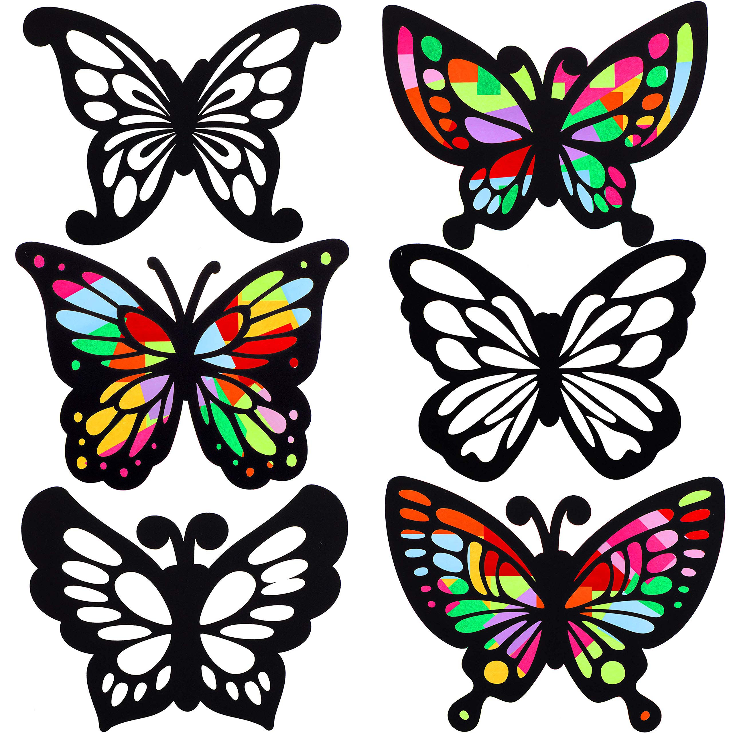 Outus Butterfly Stained Glass Effect Paper Butterfly Suncatcher, 6 Types for Window Art Classroom Art Craft Party Favor Travel Toy, 6.3 x 4.3 Inch with Colored Paper (12 Pieces)