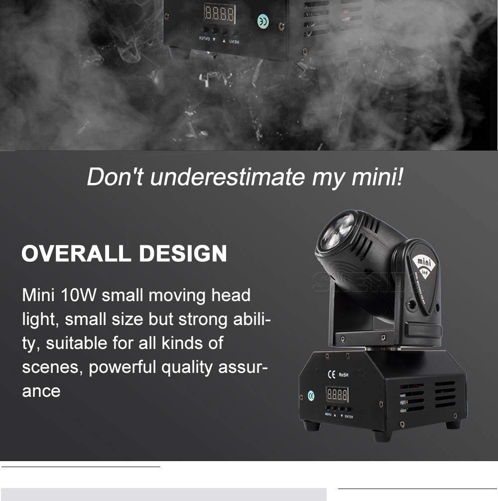 SHEHDS Moving Head Lights Mini LED 10W RGBW 4in1 Beam/Strobe Stage Lights Professional 11/13 DMX Channels Sound Activated DJ Lights for Disco Club Party Dance Wedding Bar - 2 Pack