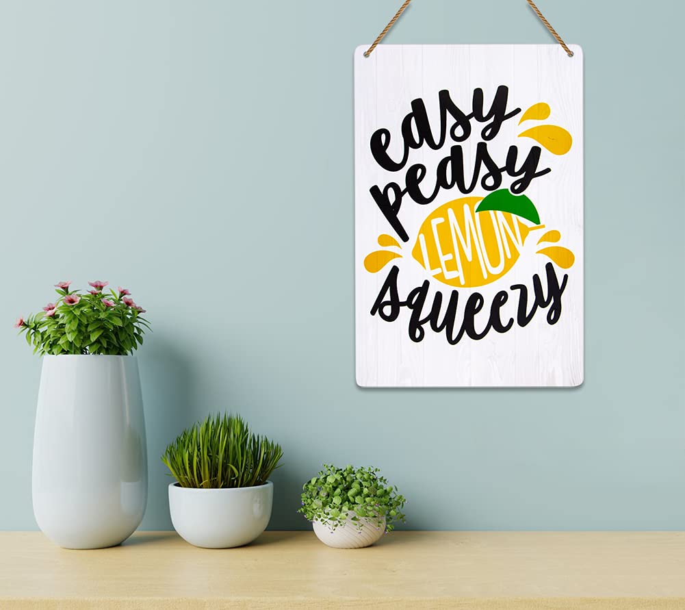 WhatSign Easy Peasy Lemon Squeezy Sign 8"x12" Lemon Saying Signs Wall Plaque,Lemon Kitchen Home Decor Signs,Lemon Decor Signs for Home Kitchen Garden Farmhouse Bar Coffee Shop