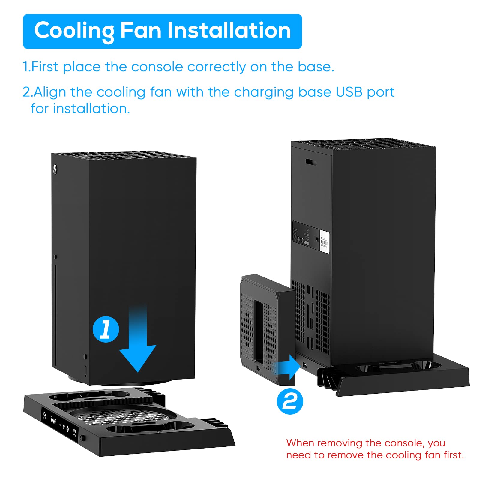 Cooling Stand for Xbox Series X with 2 Pack Dust Filter Cover and Rubber Dust Plugs and Joystick Thumb Grips
