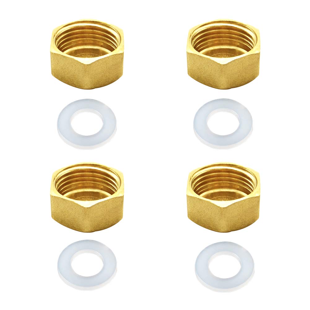 Joywayus Brass Plug Hex Head end Pipe caps 1/2" NPS Female Thread (3/4" ID) with Rubber Gasket (Pack of 4)