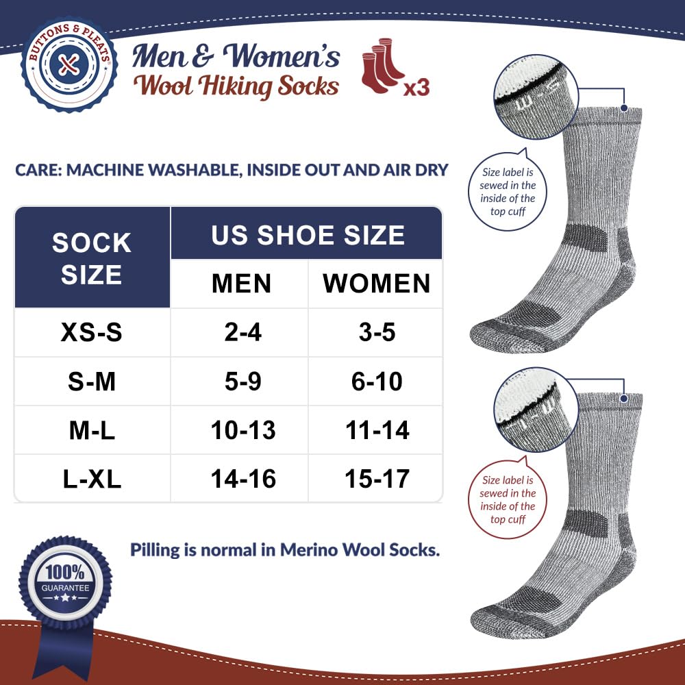 Buttons & Pleats Wool Socks for Men Women Merino Thermal Warm Cozy Winter Fuzzy Boot Sock Charcoal SM