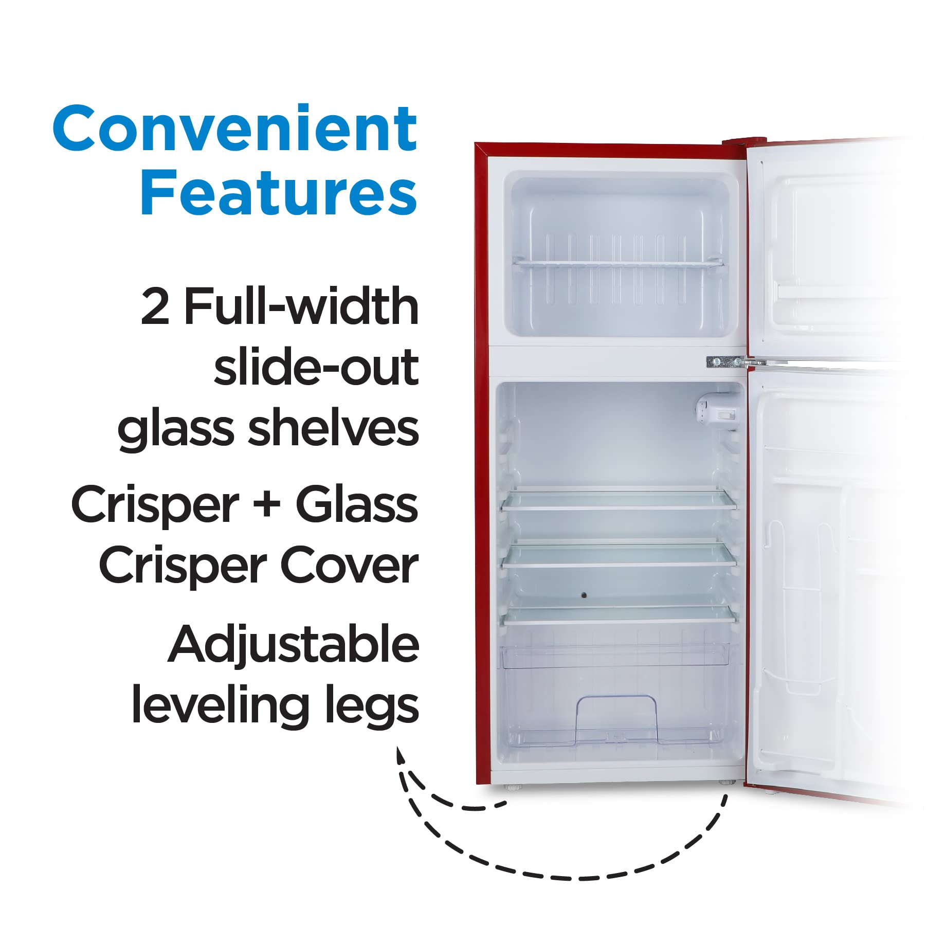 Commercial Cool CCRRD45HR 4.5 Cu. Ft True Freezer, Vintage Style, Retro Fridge with 2 Slide-Out Glass Shelves,Red Refrigerator