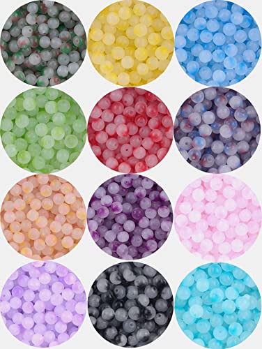 Glass Beads Kit for Jewelry Making Bracelet Charms Set Bulk Crafts 480pcs 8mm Round 12colors with Accessories, Chakra Bead DIY Beading Necklace Adults Beginners (Glass Jade)