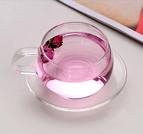 Tosnail 4 Pack 11oz Glass Cups and Saucers Set Glass Coffee Mugs Set, Coffee Cup with Handle, Drinking Glasses for Latte, Cappuccino, Mocha, Hot Chocolate, Tea, Juice and Hot or Iced Beverage