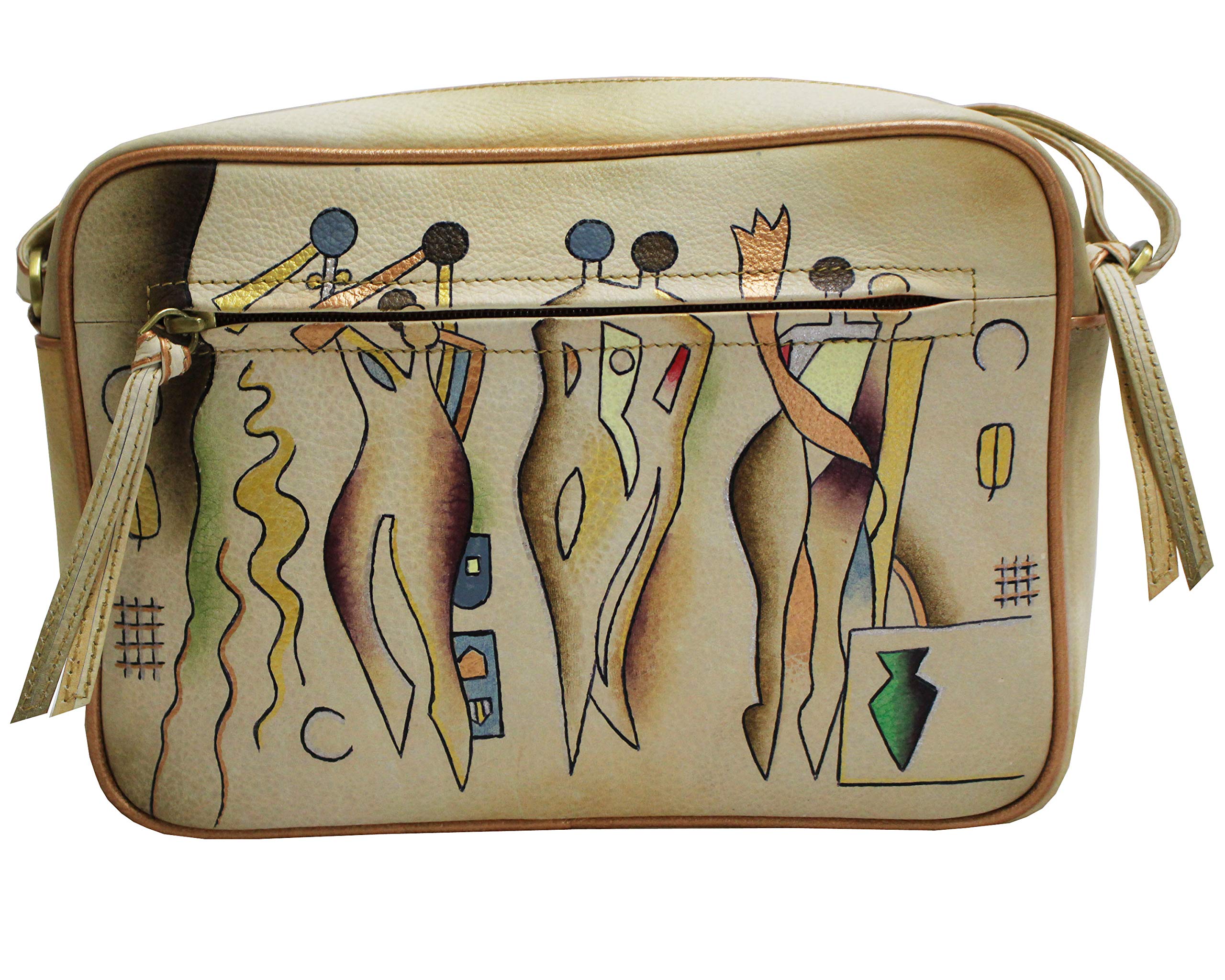 Magnifique Dancing Ladies Leather Hand Painted Crossbody Hand Bag
