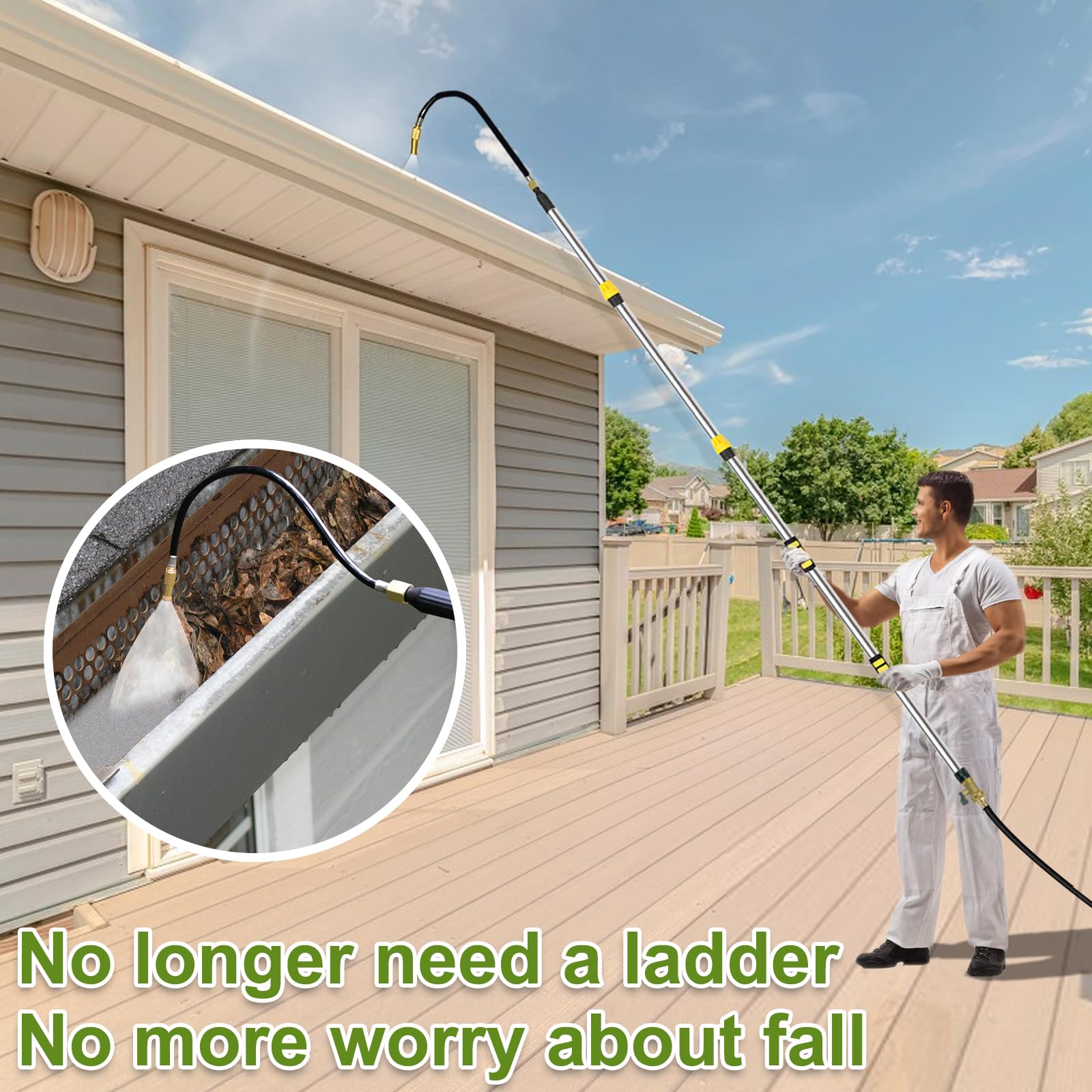 Buyplus 16FT Telescopic Gutter Cleaning Tools from the Ground, Long Reach Gutter Cleaner Wand with Hose Attachment, Rain Gutter Cleaner Tool with Extension Pole for 2nd Story House