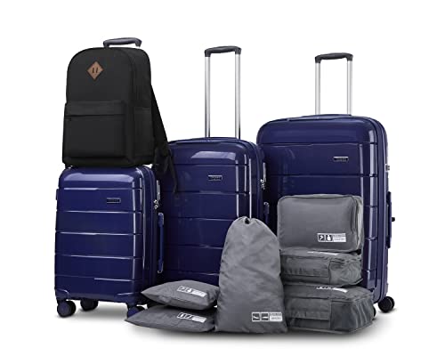 imiomo Luggage Hardside Suitcase Sets,3 Piece Travel Luggage Sets with Spinner Wheels,Lightweight PP Luggae Sets Clearance with TSA Lock (Blue)
