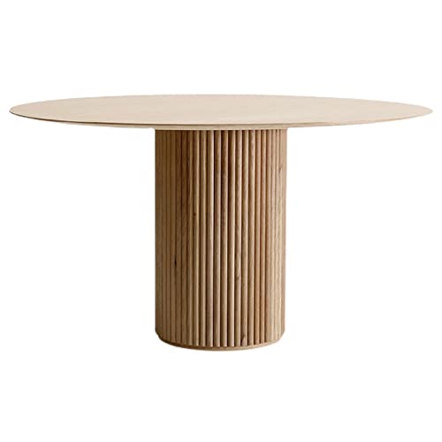 LITFAD Round Pedestal Modern Dining Table Wood Color Fixed Table of Solid Wood Simplicity Style Dining Room Home Furniture Kitchen Table - Natural 51.2" L x 51.2" W x 29.5" H