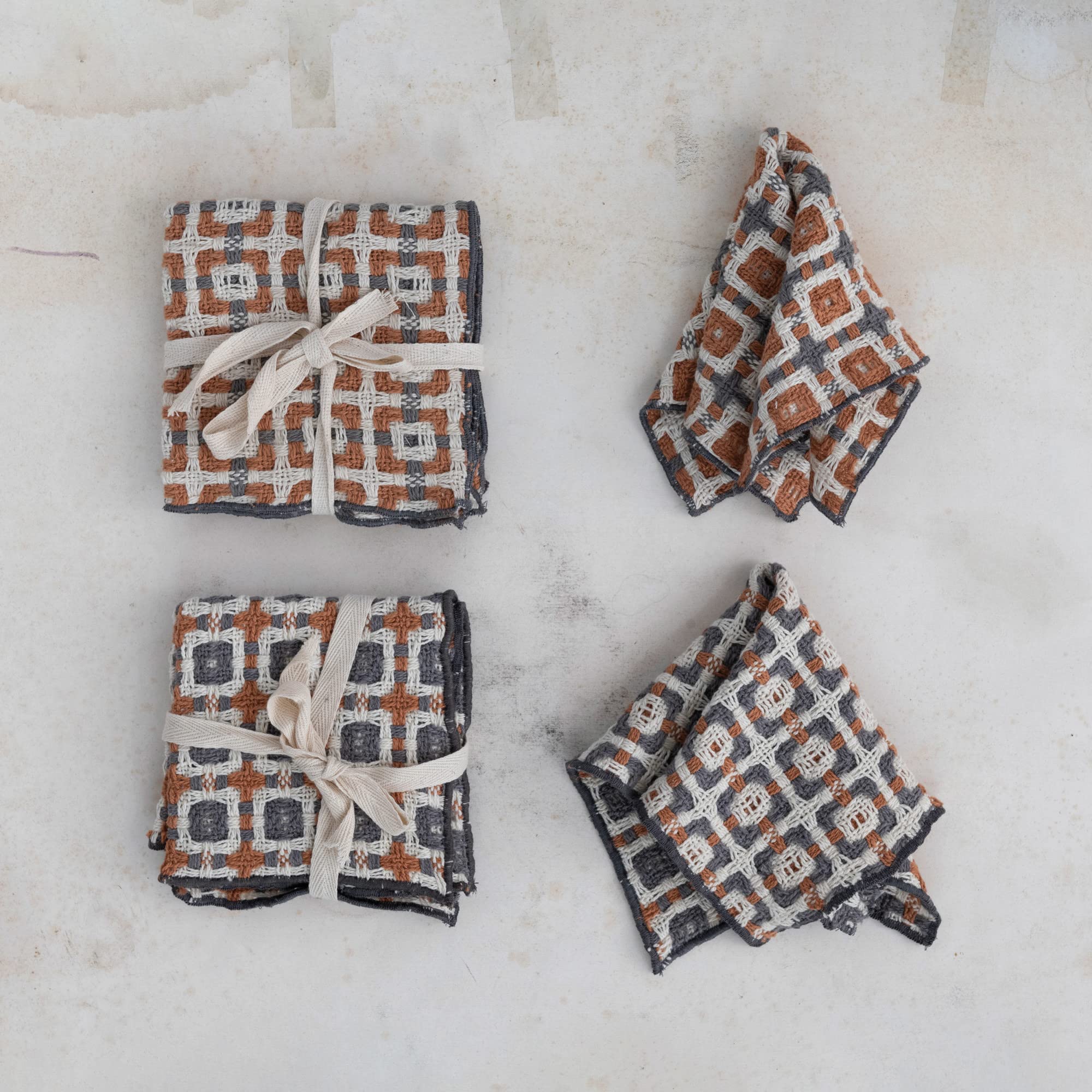 Creative Co-Op Cotton Dobby Pattern, Set of 3 Dish Cloths, Multi