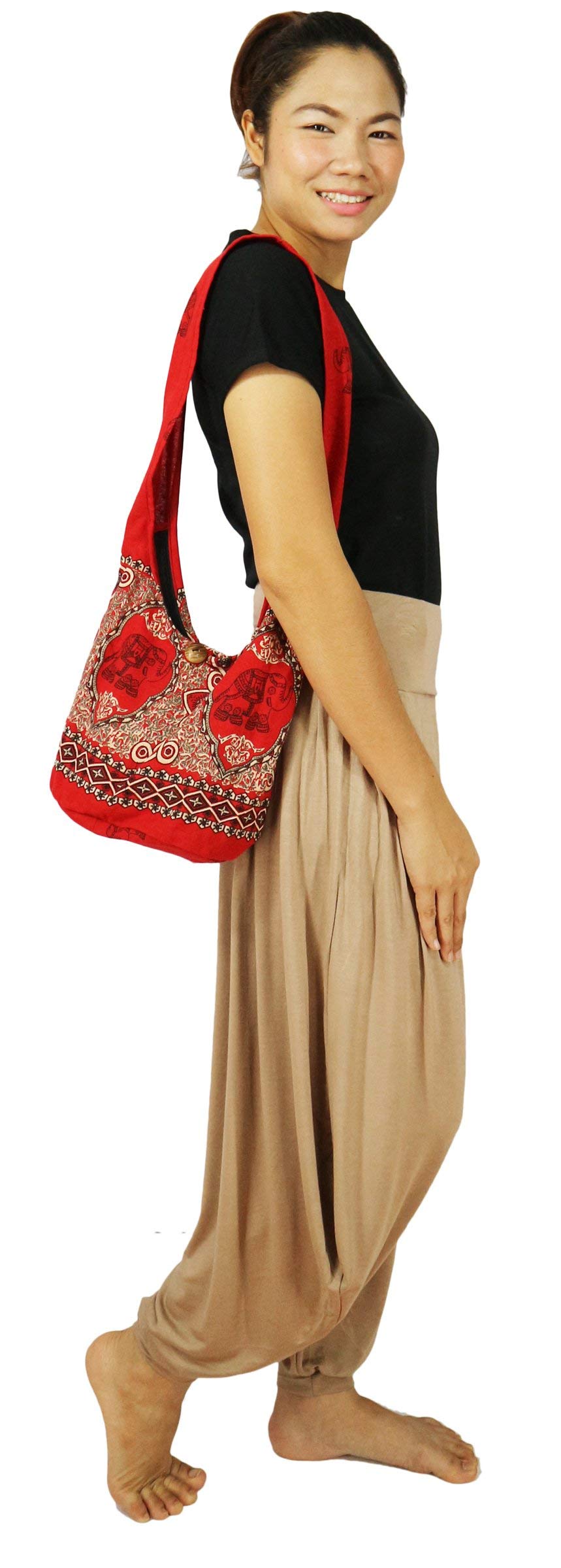 Lovely Creations's Hippie Boho New Elephant Crossbody Bohemian Gypsy Sling Shoulder Bag"Small" Size (D Brown)
