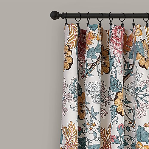 Lush Decor Sydney Curtains | Floral Garden Room Darkening Window Set for Living, Dining, Bedroom x 52β, Blue and Yellow, 108" L Panel Pair, Blue & Yellow