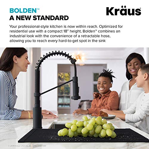KRAUS Bolden 18-Inch Single Handle Commercial Style Pull-Down Kitchen Faucet with Soap Dispenser in Matte Black, KPF-1610MB-KSD-43MB
