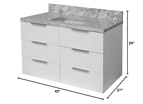 Kitchen Bath Collection Oslo 42-inch Floating Bathroom Vanity (Carrara/White): Includes White Cabinet with Authentic Italian Carrara Marble Countertop and White Ceramic Sink