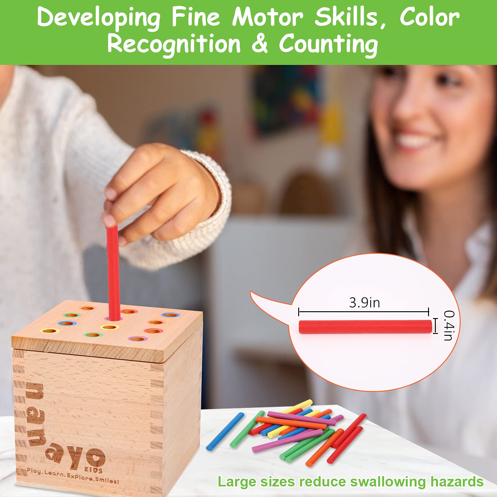 nanayo 4-for-1 Play Kit Includes Object Permanence Box, Montessori Coin Carrot Harvest Game, Matchstick Color Drop Game – Toys for Babies 6-12 Months, 1 Year, 2 Year and 3