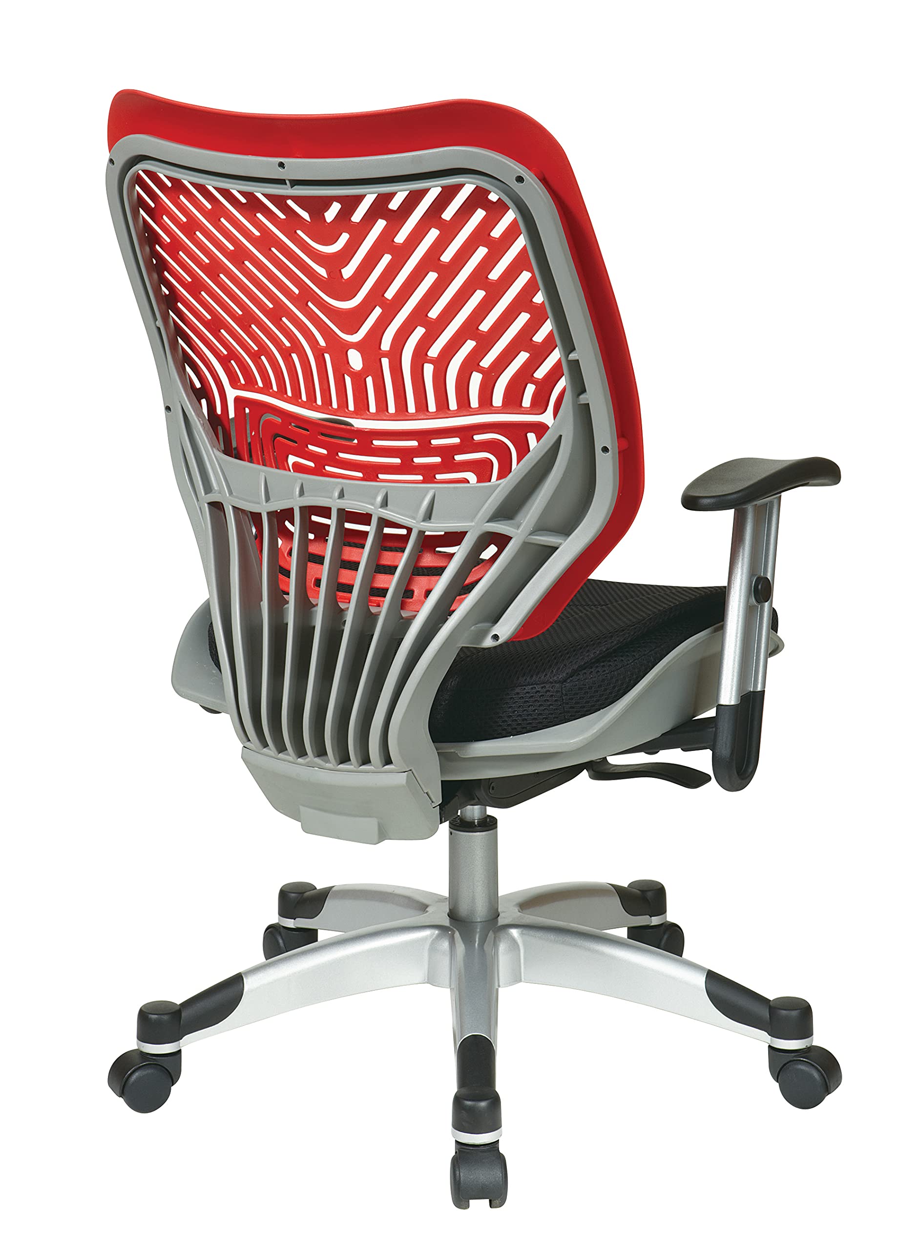 SPACE Seating REVV Self Adjusting SpaceFlex Cosmo Backrest Support and Padded Raven Mesh Seat with Adjustable Arms and Platinum Finish Base Managers Chair