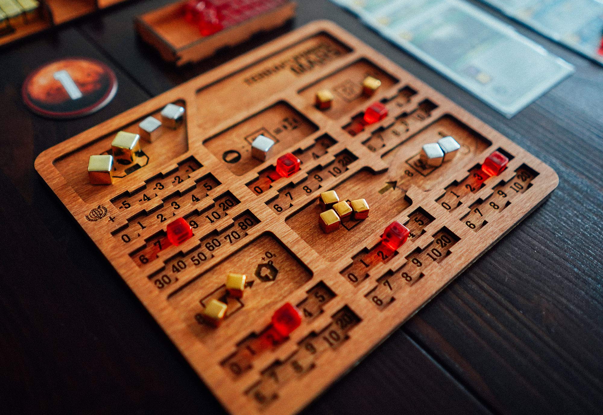 SMONEX 5 Wood Player Boards Compatible with Terraforming Mars Board Game - Gaming Organization with Player Trays Suitable for All Terraforming Mars Expansions