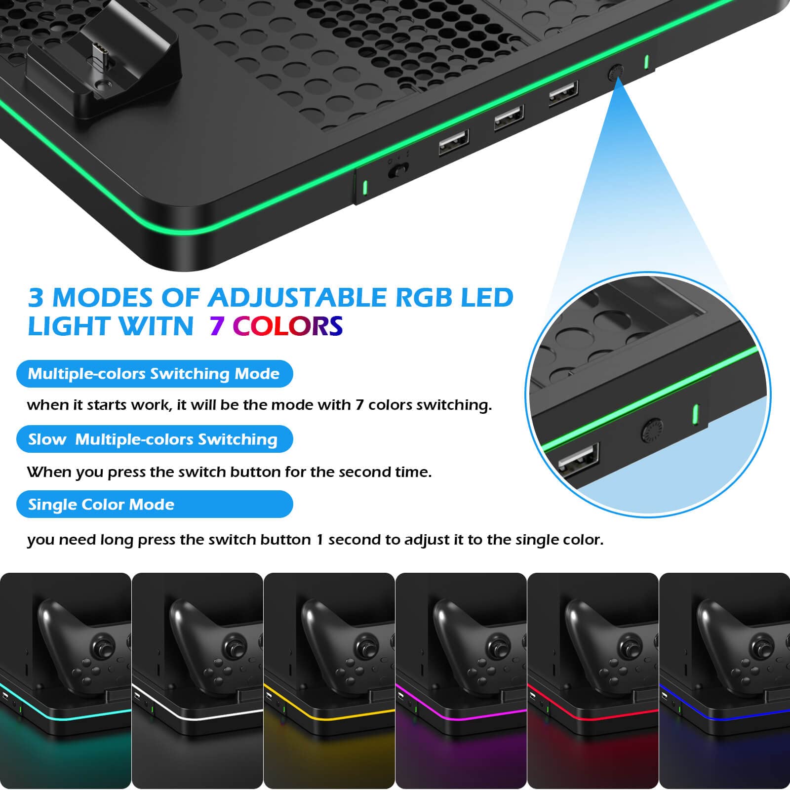 Cooling Fan Charging Station for Xbox Series X/S, Fast Charging Stand Dock Dual Controller Charger Station with 3 USB Ports, Cooling Stand Fan Cooling System for Xbox Series X/S Accessories