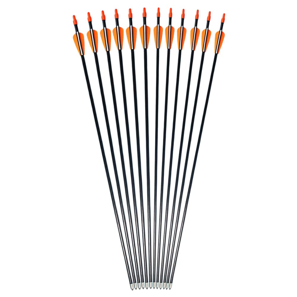 CQ 28inch Target Archery Arrows Practice Fiberglass Arrows for Recurve Bow Training Arrows for Kids Youth and Teens-12pcs Pack(Orange)