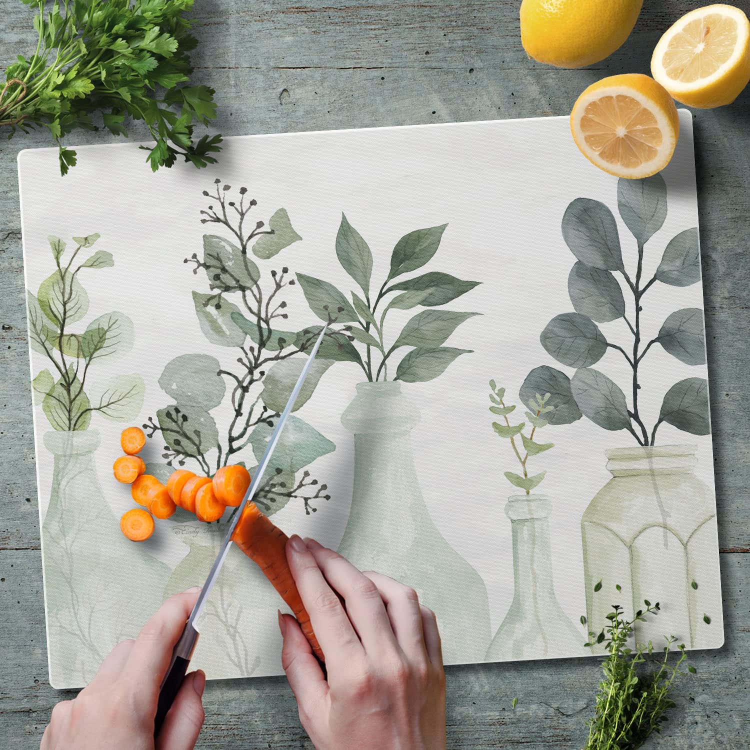 CounterArt "Nature's Greenery" 3mm Heat Tolerant Tempered Glass Cutting Board 15β x 12β Manufactured in the USA Dishwasher Safe