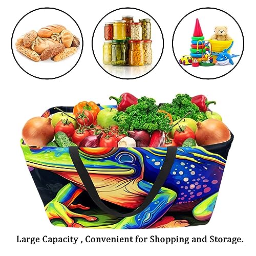 Reusable Grocery Bags Boxes Storage Basket, Red Eye Frog Pattern Collapsible Utility Tote Bags with Long Handle