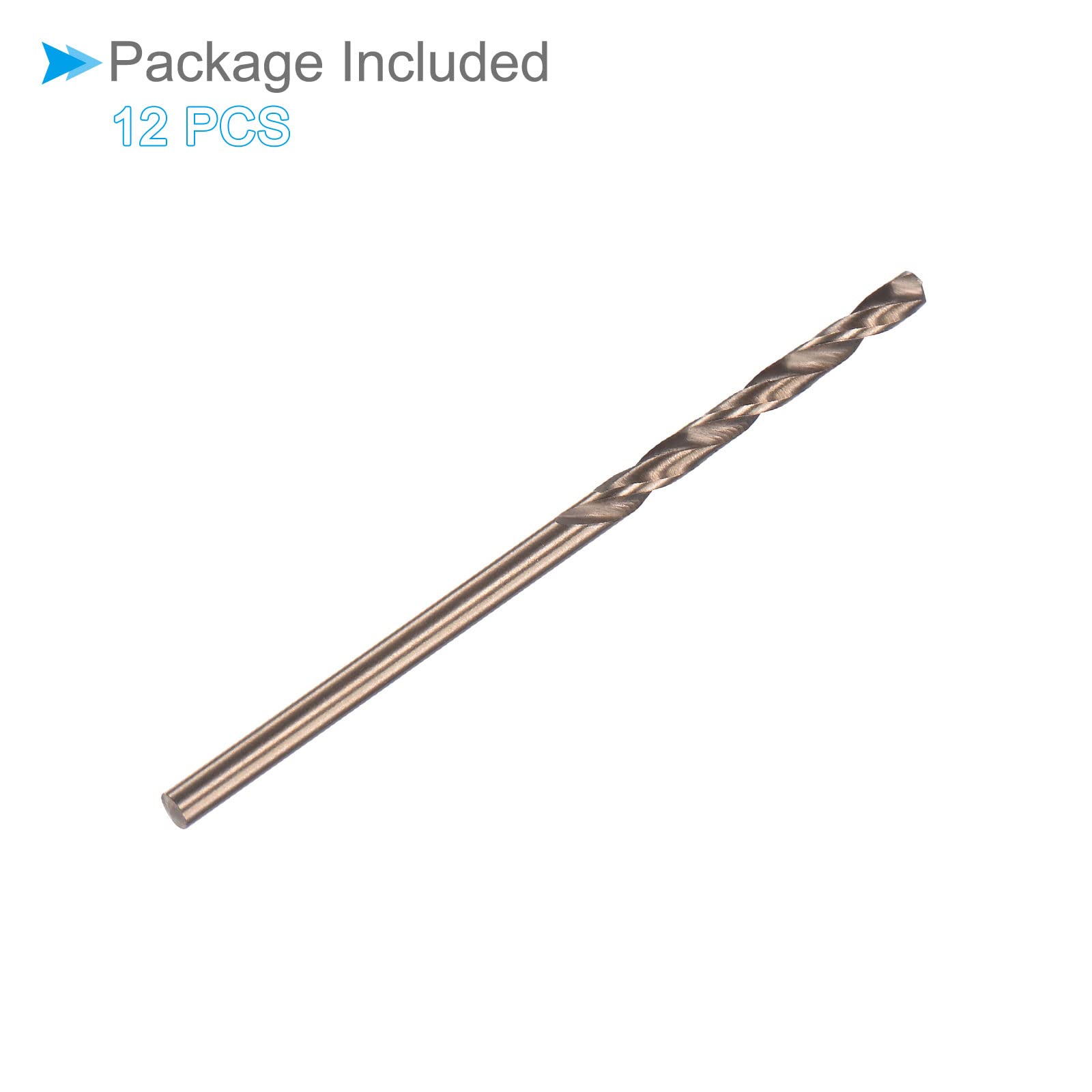 CoCud Twist Drill Bits, 2.3mm Drilling Diameter, Titanium Coated High Speed Steel 6542 Straight Round Shank - (Applications: for Stainless Steel Alloy Metal), 12-Pieces