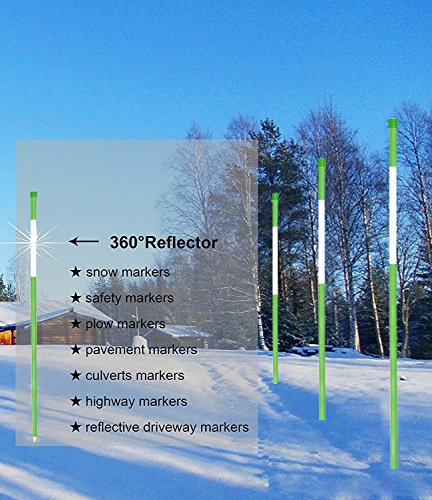 FiberMarker Reflective Driveway Markers 48-Inch Green 20-Pack 1/4-Inch Dia Driveway Poles for Easy Visibility at Night