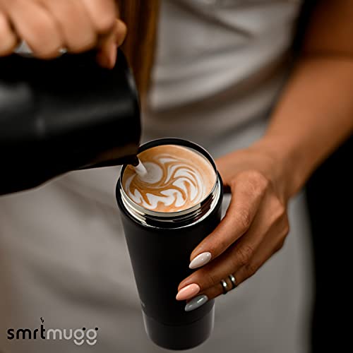 SMRTMUGG Heated Coffee Mug, All Day Battery Life, Battery Powered Travel Mug, Smart Mug, Great for Coffee and Tea, Fast Heating Technology, Portable Charger (Black 10 oz.)