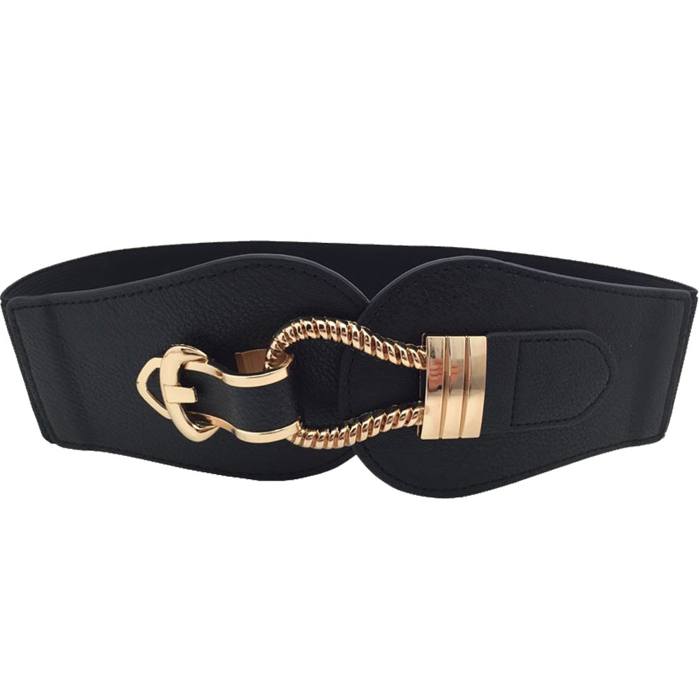 Women Wide Belts Elastic Cinch Stretch Band Wrap Metal Buckle Decorative Retro High Waist Belt for Dresses