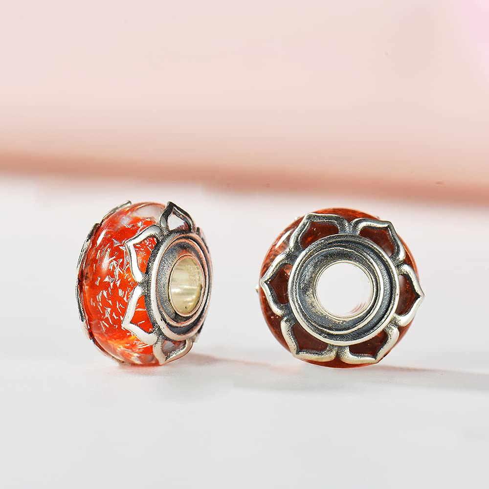 CHANGEABLE 7 Chakra Murano Glass Charms Orange - Sacral Chakra/SVADHISHTHANA for European Bracelets 925 Sterling Silver