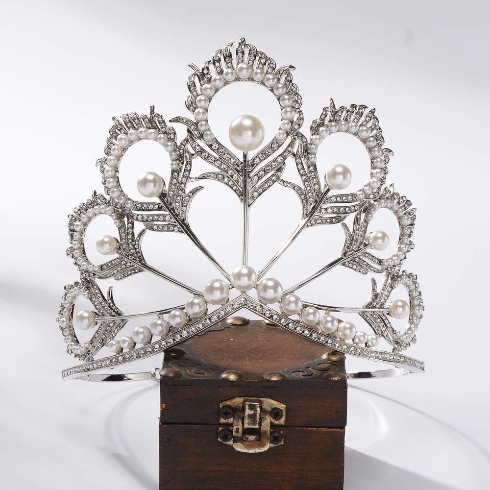 S SNUOY Prom Princess Crown Pearl Tiara Rhinestone Tiara Pageant Queen Crown Wedding Hair Jewelry