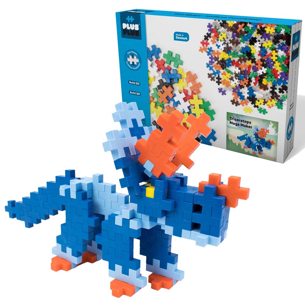Plus Plus Big - Instructed Play Set - Mega Maker Triceratops - 67 Piece Construction Building STEM | STEAM Toy, Interlocking Large Puzzle Blocks for Toddlers and Preschoo