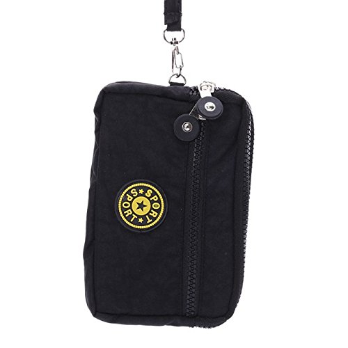 Women's Canvas Cell Phone Wristlets Bag Workout Phone Clutch Wallets Purse Zip Handbag for Samsung Galaxy S10 S9 S8 Plus Note 9 Note 8 LG V40 ThinQ Stylo 4 Motorola Moto G7 Fit with Case On(Black)