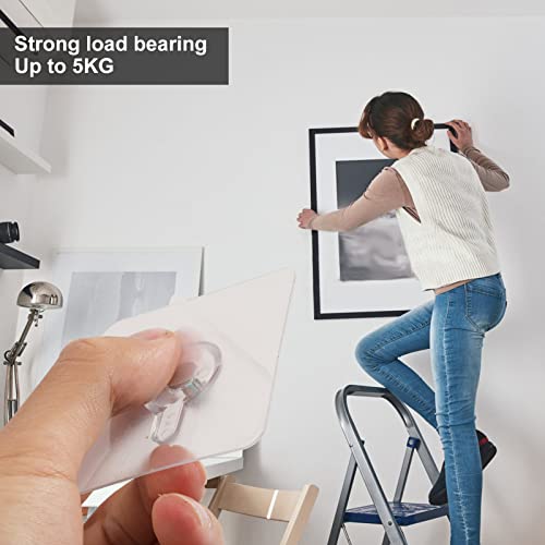 OOTSR 12-Set Adhesive Screws Stickers for Picture Frame, Wall Mount Hanging Nails Straight Hooks for Kitchen Shower Room Tile Wall, No-Trace Transparent Sticker, Detachable and Removable