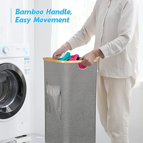 GLCONN Tall Laundry Basket with Lid, Inner Bag - 105L Large Laundry Hamper Bathroom Clothes Basket - Collapsible Storage Bin Grey Basket for Clothes, Toys, Dorm, Living Room, Bedroom Organizer