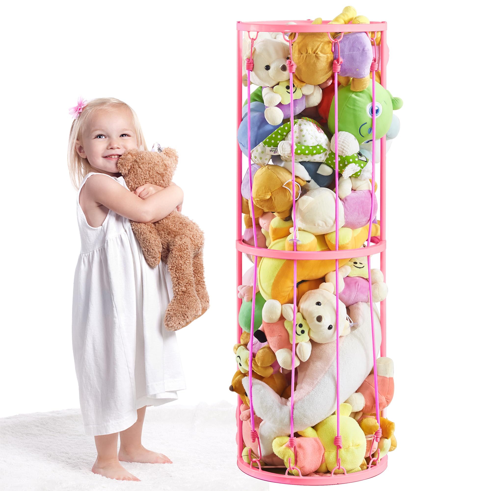 codree Stuffed Animal Zoo Storage- Plush Stuffed Animal Storage Holder with Metal Frame and Elastic Band- Space Save Plush Toy Storage Cage Organizer Standing for Bedroom Playroom Nursery Decor