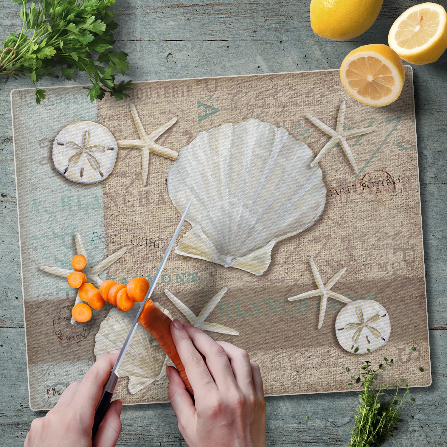 CounterArt Linen Shells 3mm Heat Tolerant Tempered Glass Cutting Board 15β x 12β Manufactured in the USA Dishwasher Safe