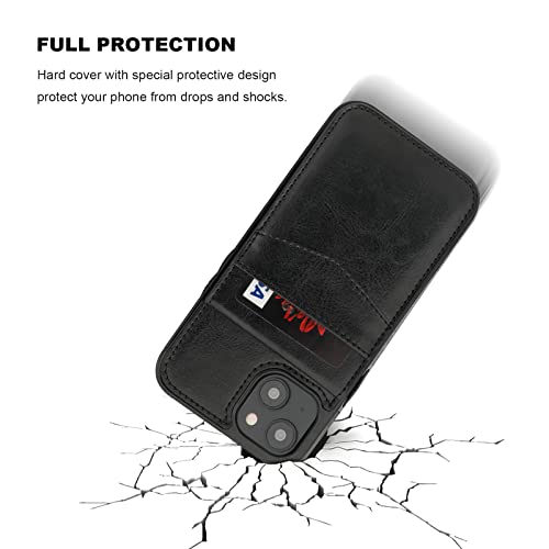 KIHUWEY Compatible with iPhone 14 Case Wallet with Credit Card Holder, Flip Premium Leather Magnetic Clasp Kickstand Heavy Duty Protective Cover for iPhone 14 6.1 Inch (Black)