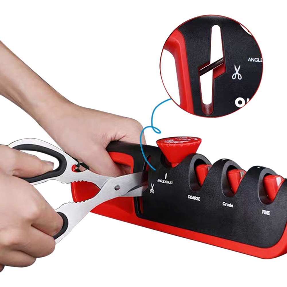 BWONE Knife Sharpener Kitchen Professional 4 in 1 Blade Sharpening Tool with Adjustable Angle Button, Suitable for Various Knives to Quickly Repair Restore Polish