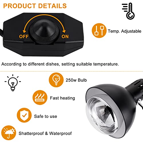 YMJOINMX Food Heat Lamp Temp. Adjustable with 250w Bulb for Food Home Kitchen Food Heating Lamp Warmer