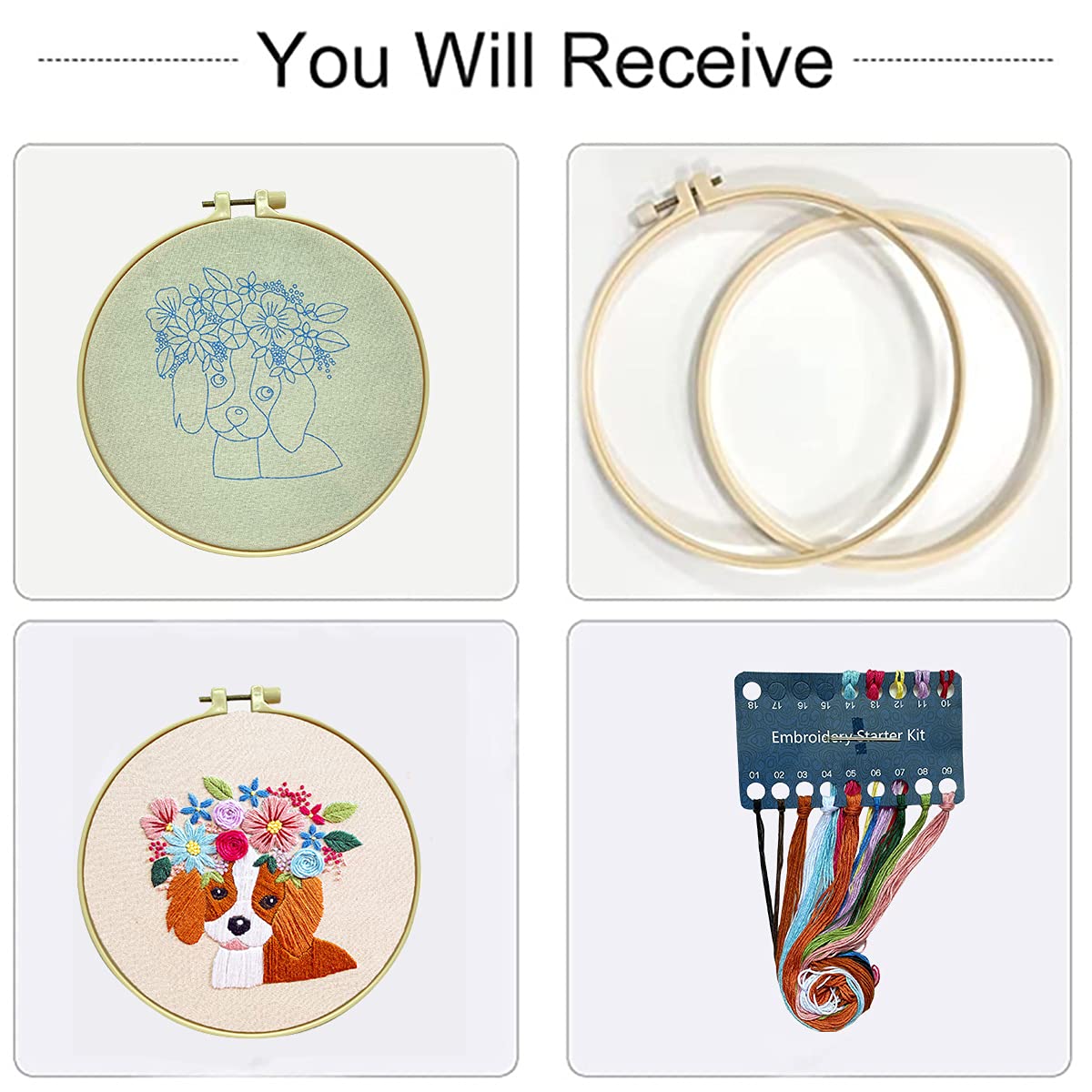 Chaopin Society Embroidery Starter Kit with Pet Pattern for Beginners, Cross Stitch Kits, Embroidery Hoops,Needles and Color Threads, Needlepoint Kit for Adults