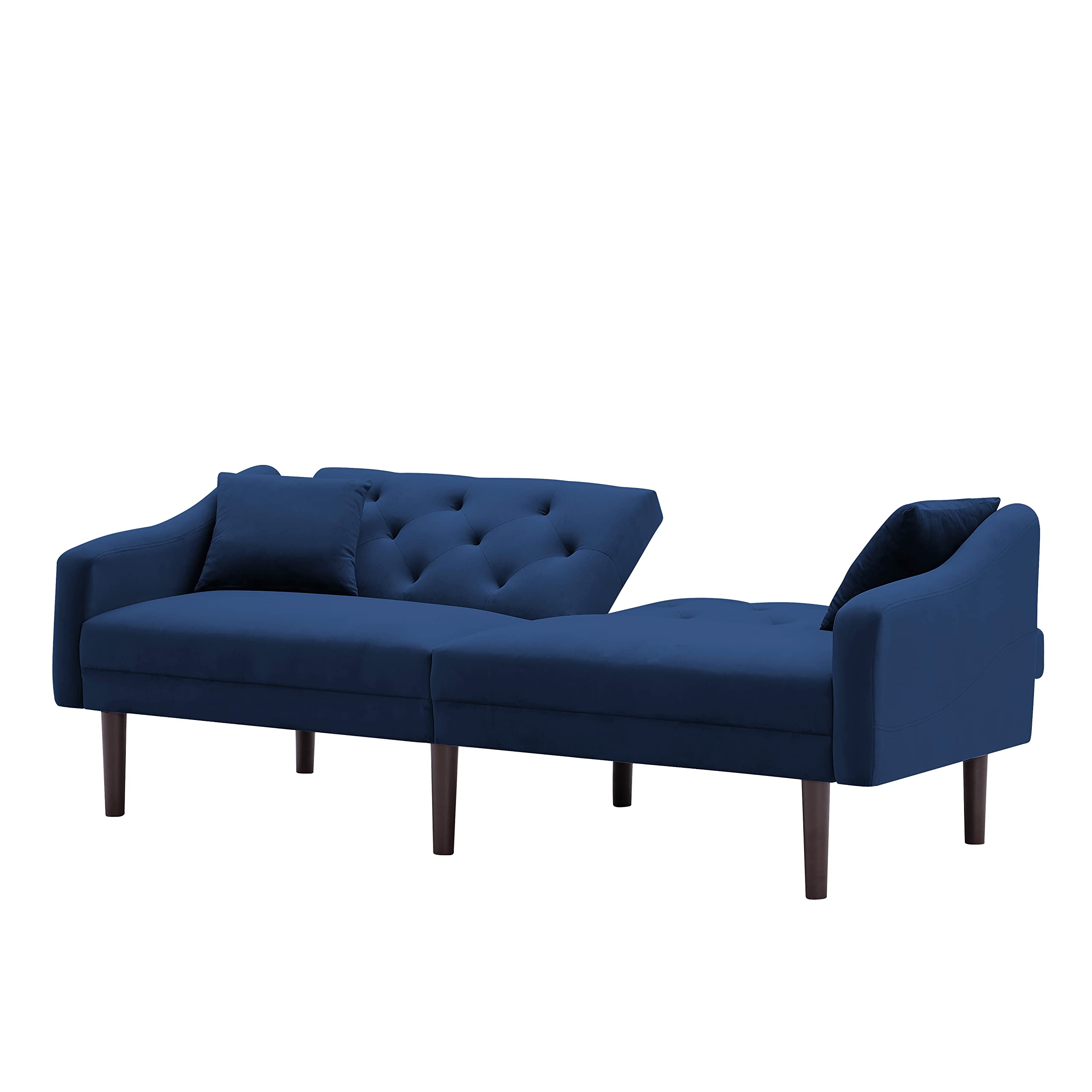 Eafurn Folding Convertible Sleeper Futon Sofa Bed, Comfy Velvet Tufted Recliner Loveseat Couch Guest Bed Sofacama with Reclining Backrest and Wooden Legs for Living Room Office