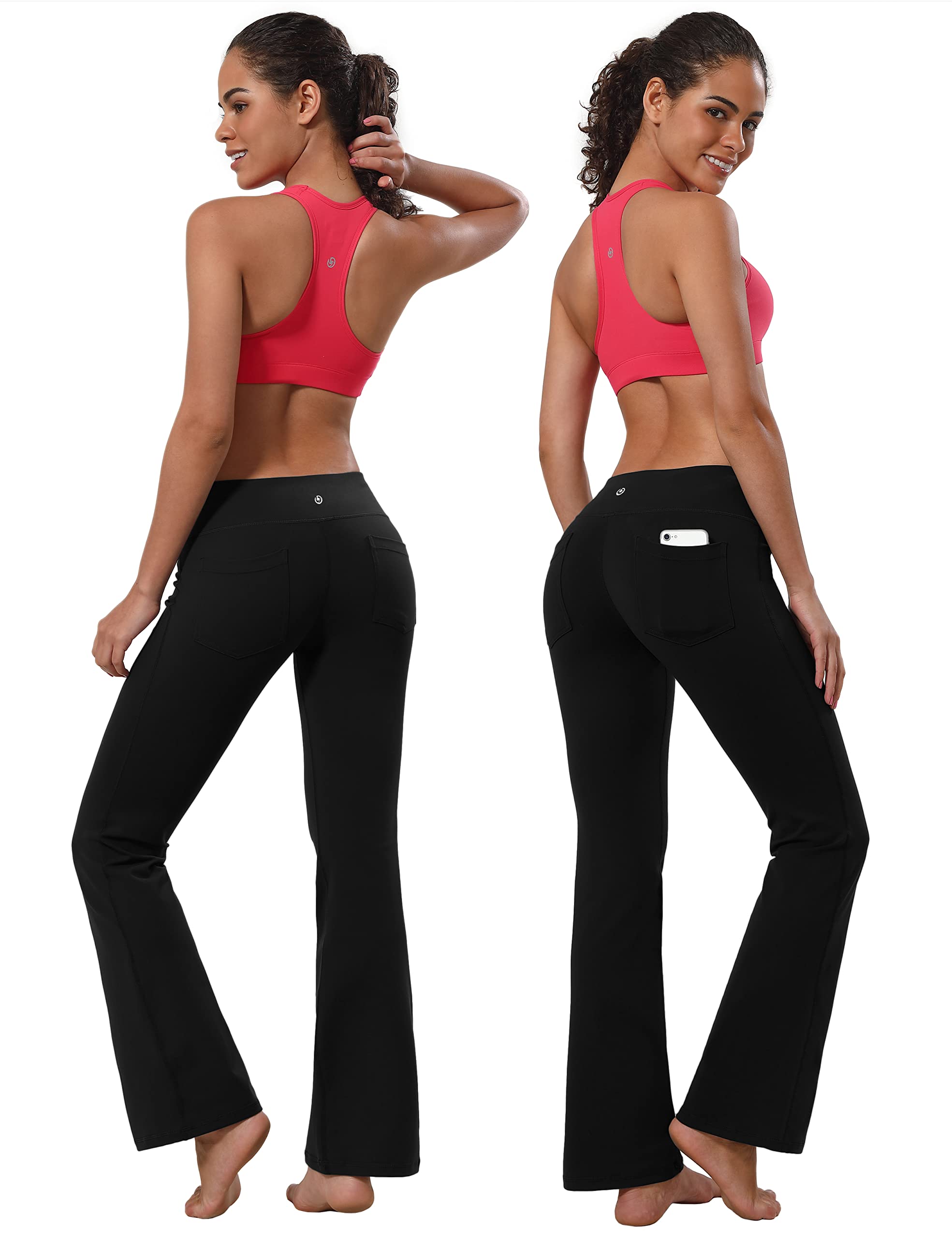 BUBBLELIME 29"/31"/33"/35" 4 Styles Women's Bootcut Yoga Pants Tummy Control - Back Pockets_Black M_29" inseam