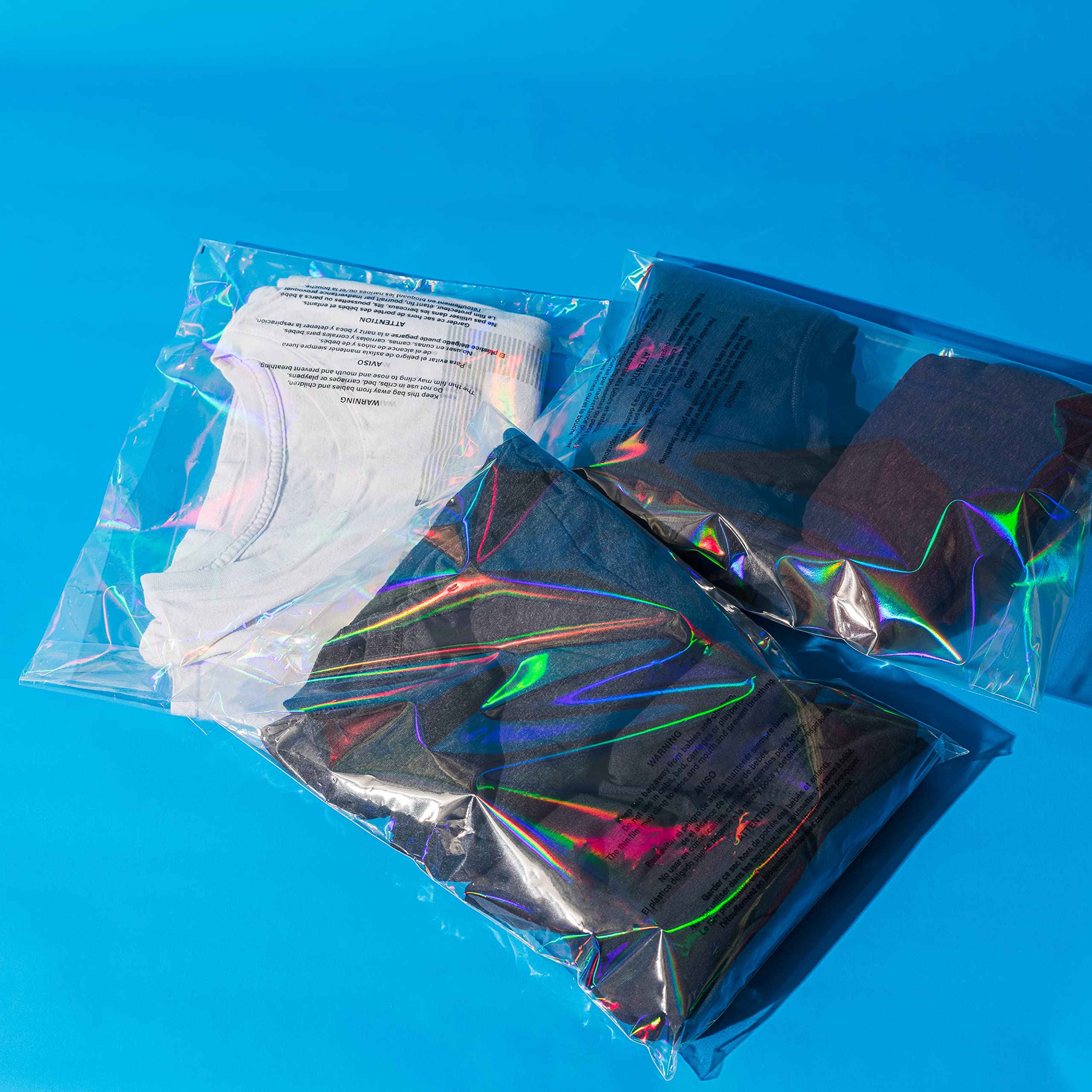 BRONKS - 14" X 20" (100 Pack) Holographic Clear Resealable Cellophane Bags with Suffocation Warning - Fits 14x20 clothing, Photos, Prints, Documents - Self Seal (Iridescent)