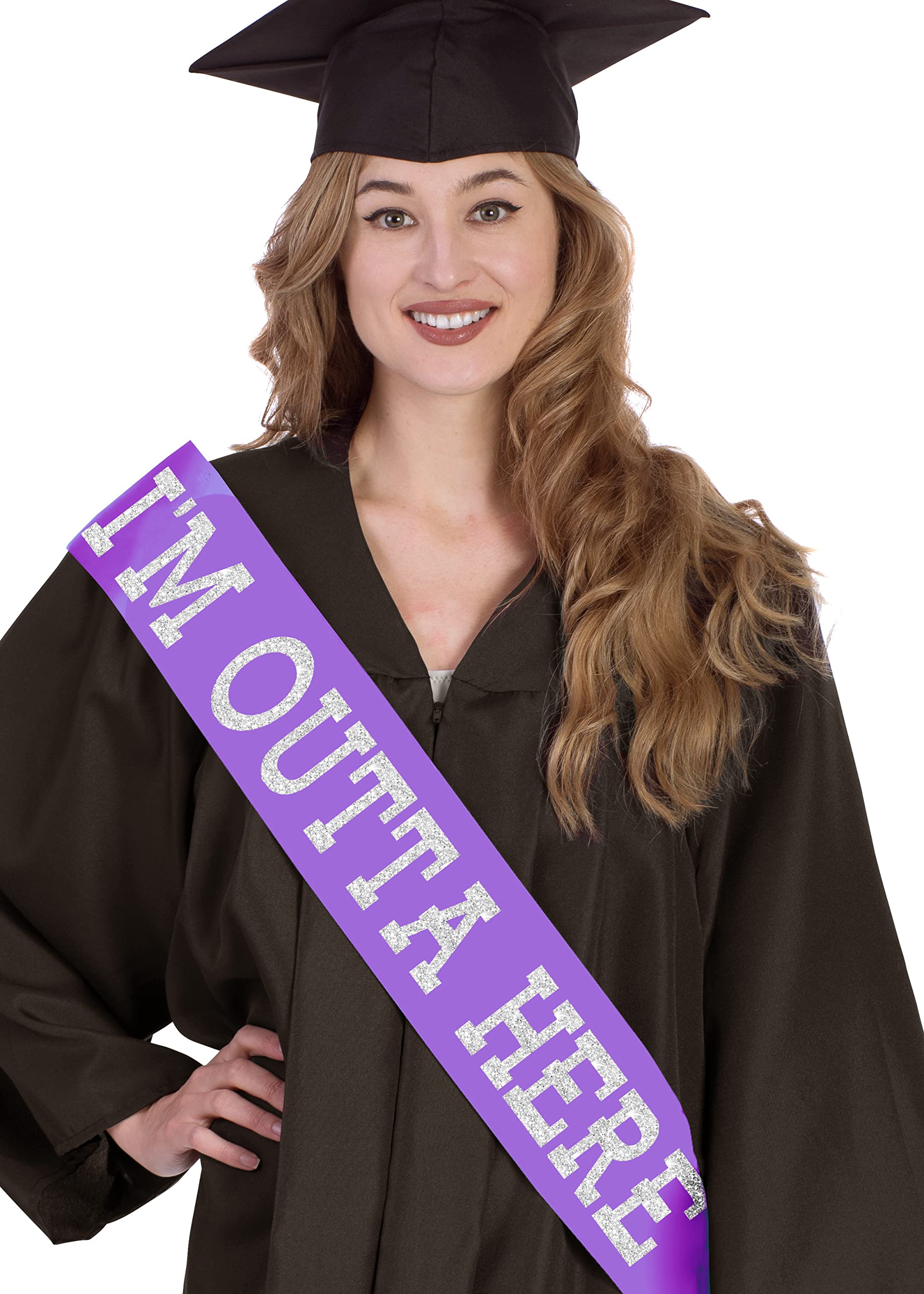 Funny Divorce Party Sash - Premium Quality Purple I’m Outta Here! Satin Sash - Retirement, Goodbye, Going Away or Graduation Party Supplies & Decorations - Purple Sash(OutHere) Pur
