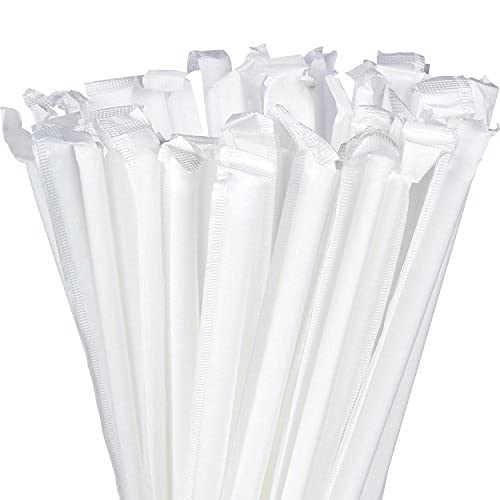 Concession Essentials Disposable Plastic Drinking Straws, 8.0" Giant/300 Count, Individually Wrapped Clear 7.5mm.