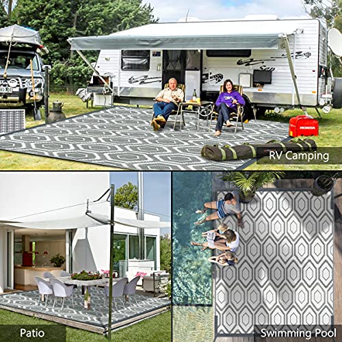 fifame Outdoor Camping Rug Patios Clearance Plastic Straw Weatherproof Reversible Mats, Large Floor Mat for RV, Backyard, Deck, Picnic, Beach, Trailer, Camping