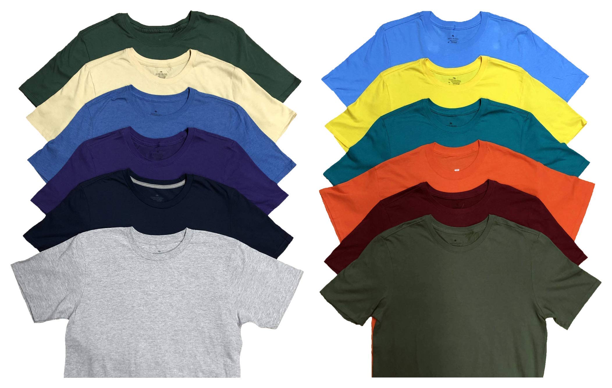 SOCKS'NBULK 12 Pack Wholesale Mens Soft Cotton Slim Fit Crew Neck Short Sleeve T-Shirts Assorted Colors Bulk Size (Assorted, Medium)