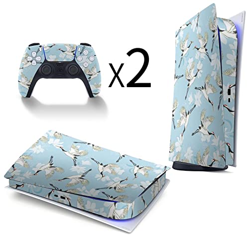 Crane Pattern Full Protective Skin Cover Design Wrap Decal Sticker Compatible with PS5 Digital Edition Console and Controller